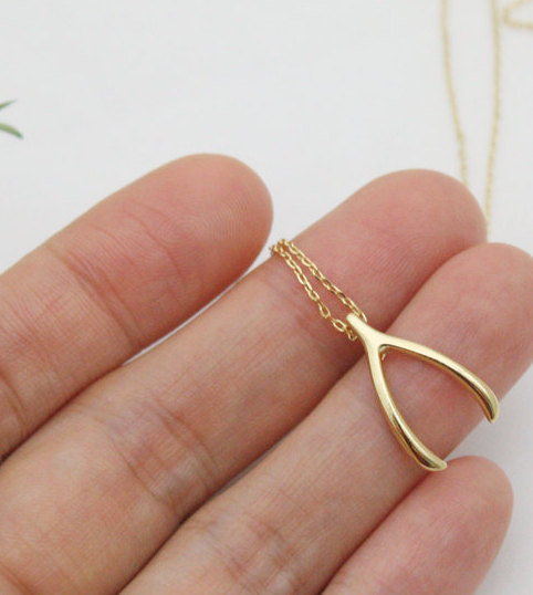 Gold Plated Wishbone Pendant Necklace on Luulla
