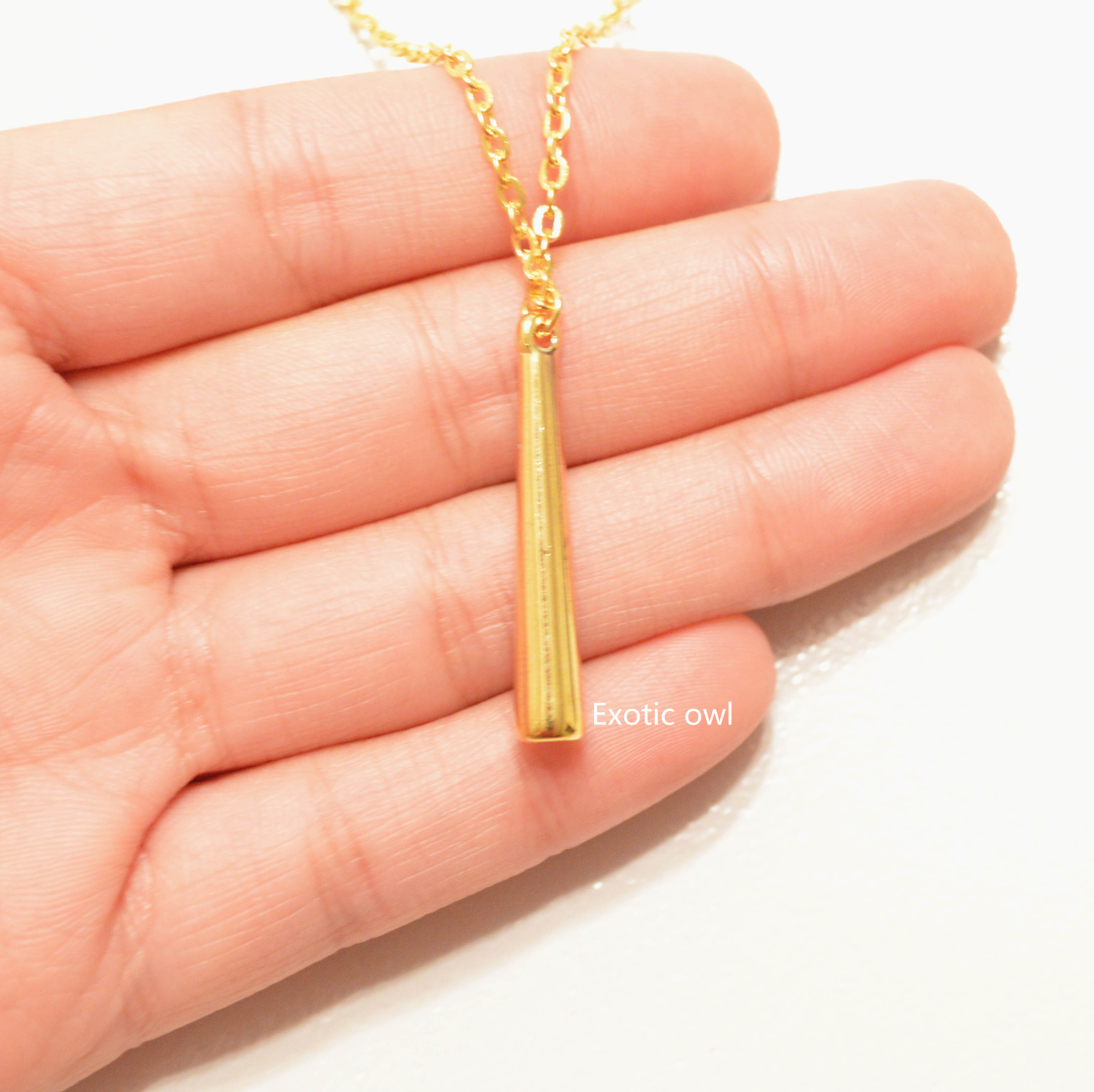 Gold Bar Necklace, Gold Vertical Stick Necklace, Stick Pendant, Bar ...
