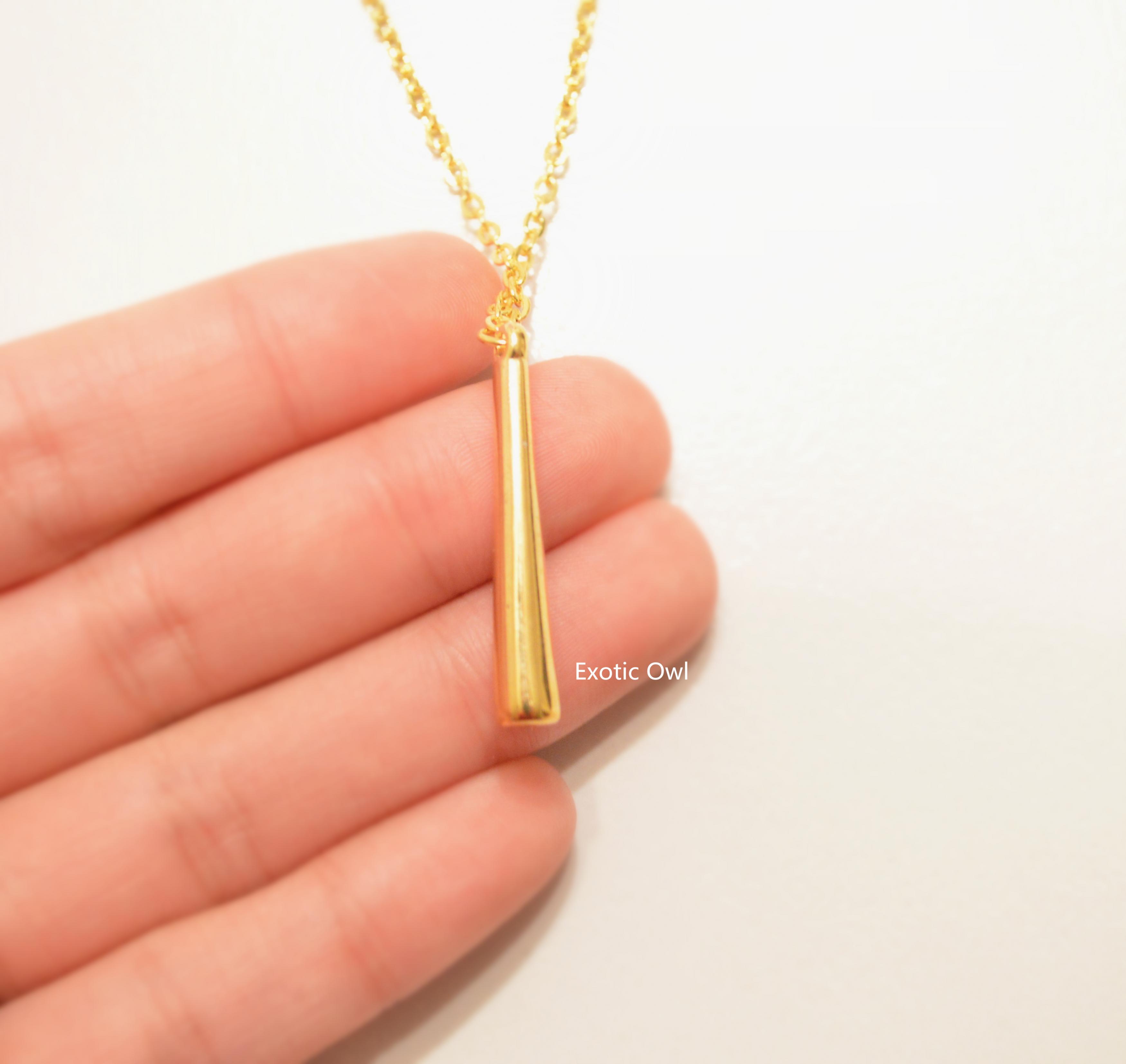Gold Bar Necklace, Gold Vertical Stick Necklace, Stick Pendant, Bar ...
