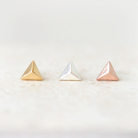 Triangle Stud Earrings, Cute Tiny Earrings, Studs, Tiny Triangle, Love Earrings, Mother's Day ...